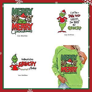 DJAIOD Christmas Iron on Transfers 3Pcs,Cute Heat Transfer Vinyl Green Cartoon Monster Iron on Iron on Transfers for T Shirts Heat Transfer Vinyl Pillow Hoodie DIY Crafts Xmas Transfer Design