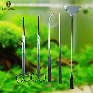 SunGrow Aquarium, Hermit Crab & Gecko Tank Tool Kit, Includes Straight & Curved Scissors, Substrate Spatula, Straight & Bent Tweezers, Stainless Steel, 5 Pcs per Pack