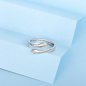 ACJFA Hug Rings for Women Sterling Silver Adjustable Ring for Women Daughter Hand Ring Jewelry for Birthday Gifts Holiday Gift for Women Teens(You are loved You are valued You are beautiful)