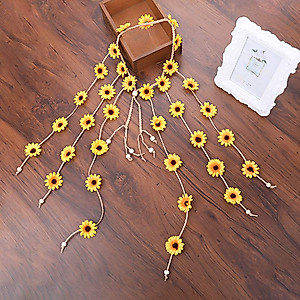 AWAYTR Flower Hippie Headband Floral Crown Behemain Sunflowers Beads Adjust Flower Headdress Hair Accessories (Yellow)