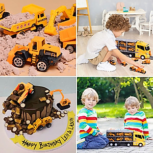 LOYEH 18 in 1 Die-cast Construction Truck Kids Play Vehicles Toy Set, Construction Toy Truck with 12 Construction Vehicles and 8 Toy Figures, Lights and Sounds, Kids Birthday Gifts