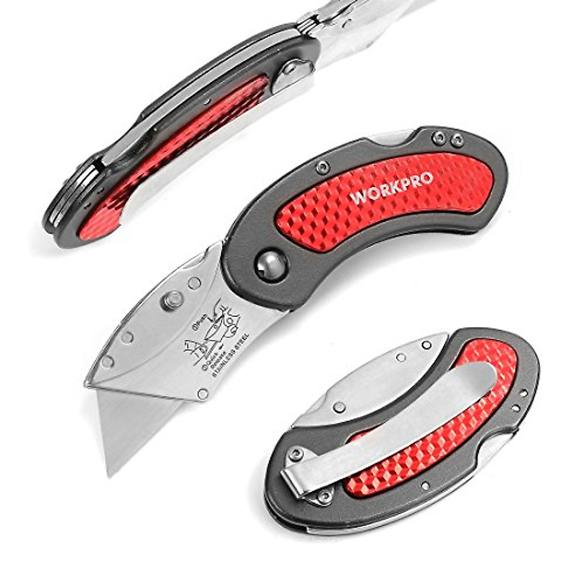 WORKPRO Folding Utility Knife Set Quick Change Blade, Back-lock Mechanism 3-piece with 10-piece Extra Blades