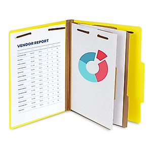 10 Yellow Classification Folders, 2 Divider, 2 Inch Tyvek Expansions, Durable 2 Prongs Designed to Organize Standard Medical Files, Law Client Files, Office Reports, Letter Size, Yellow, 10 Pack