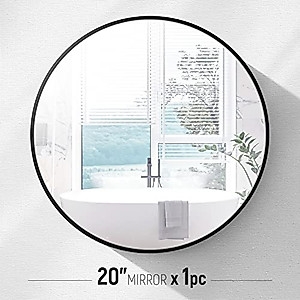 EMI HOME Black Round Mirror for Wall, 20 Inch Round Bathroom Mirror, Black Circle Mirror for Wall with Brushed Black Aluminum Frame, Circular Large Round Black Mirror