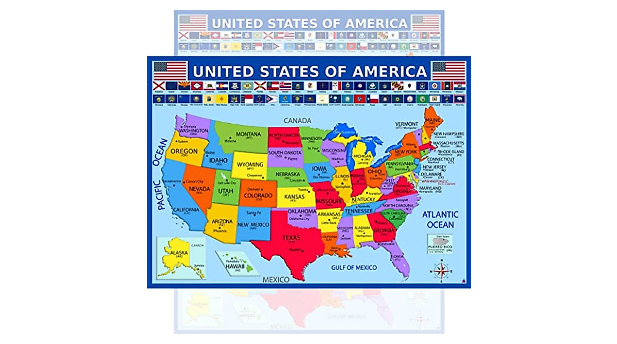 United States Map with State Flags Poster - Laminated 14x19.5 in ...