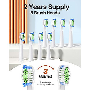 Bitvae Ultrasonic Electric Toothbrush with 8 Brush Heads for Adults and Kids, Rechargeable Travel Toothbrush with a Holder, 5 Modes, Smart Timer, Living Coral D2