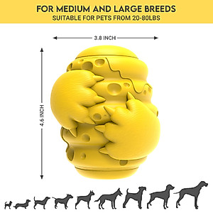 iPetzi Slow Feeder Dog Toys for Aggressive Chewers - Extra-Tough, Safe Rubber - Bite-Proof Slow Treat and Food Dispenser - Interactive Teeth Cleaning Toy - Honey Milk Flavor and Scent, Yellow Beehive