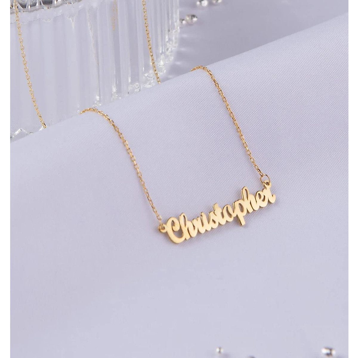 XanmegoJewelry 14K Gold Personalized Name Necklace - Custom Name Necklace with 18 Font Styles - Gold Figaro, Rolo or Cable Chain - Custom Bridesmaids Gifts