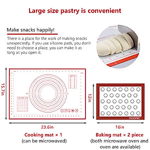 Silicone Pastry Mat 16x24 with Measurements，2 Pack Non-Stick Baking Mat Non-slip Dough Rolling Mat, Reusable Silicone Counter Mat for Making Cookies,Macarons,Bread and Pastry