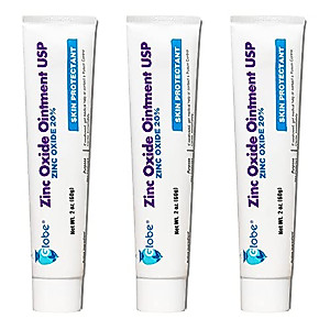 Globe Zinc Oxide Ointment 20%| 2 Ounce Tube (3 Pack) (Total 6 oz) | Advanced Skin Protection | for Diaper Rash, Relief from Poison Ivy, Sumac & Oak, Protects from Wetness, Protects Chafed Skin