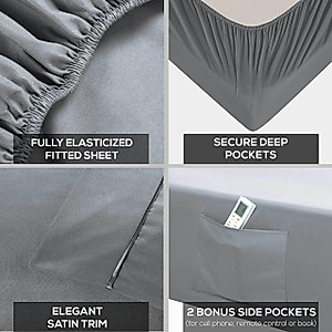 Mueller Ultratemp Bed Sheets Set, Super Soft 1800 Thread Count Egyptian 18-24 Inch Deep Pocket Sheets, Transfers Heat, Breathes Better, Hypoallergenic, Wrinkle, 6Pc, Light Gray Queen