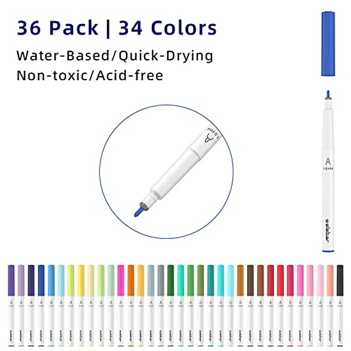 welebar 1.0 Tip Pen Set for Cricut Maker 3/Maker/Explore 3/Air 2/Air, Premium Marker Pen Set of 36 Pack Medium Point Pens for Drawing, Writing, Accessories for Cricut Machines