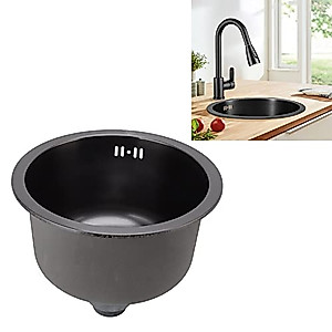 Stainless Steel Single Bowl Mini Round Kitchen Sink with Drain Accessories for Home Bar - Compact and Durable(black)