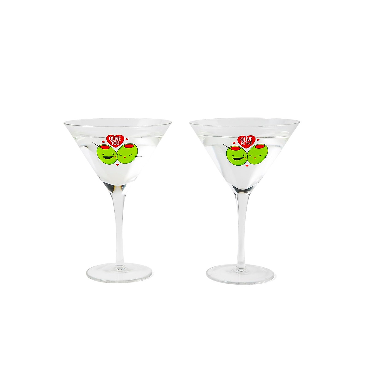 BigMouth Inc. Olive Martini Set – Set of 2 – Each Glass Holds 8 oz, First Glass Reads “Olive You”, Second Glass Reads “Olive Me Too” - Makes a Great Gift, Made of Glass, Clear, BMCG-0005