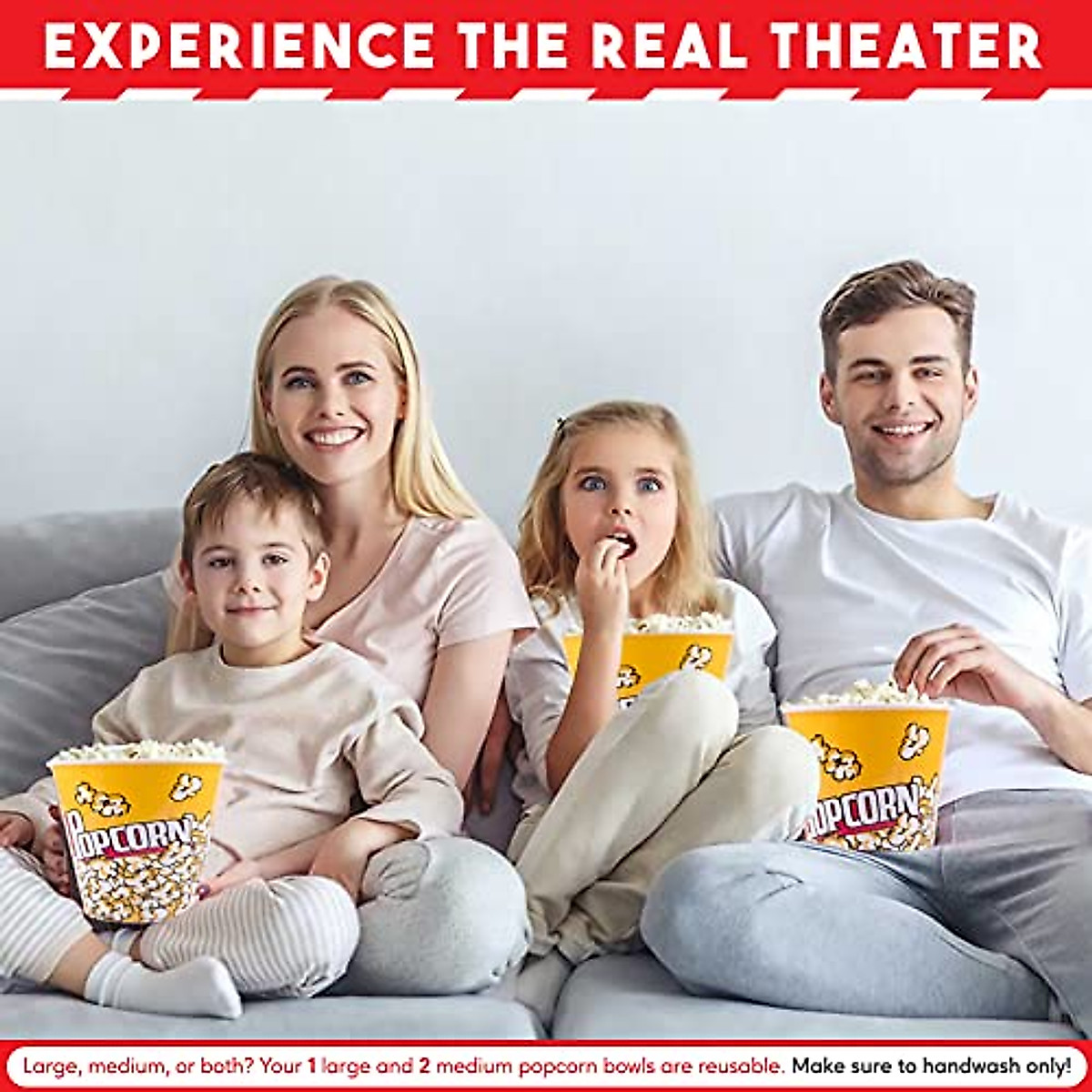 Popcorn Scoop Stainless Steel Commercial French Fry Bagger, 2 Handle Detachable Food Service Scooper for Snacks, Desserts, Ice, & Dry Goods with Reusable Popcorn Containers Bundle