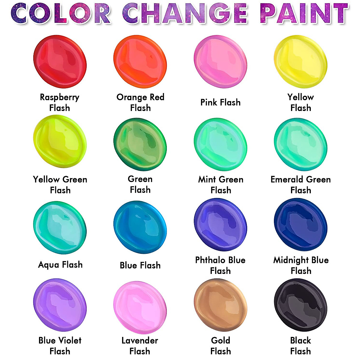 Shuttle Art Color Change Acrylic Paint Set, 16 Colors Chameleon Colors Acrylic Paint in Bottles (60ml/2oz), Non-Toxic for Artists, Beginners and Kids on Rocks, Crafts, Canvas, Wood, Fabric, Ceramic