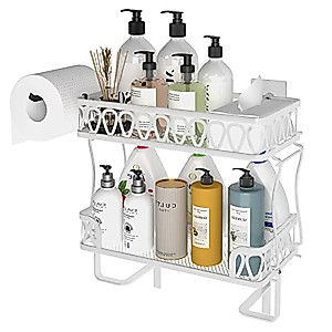 GILLAS 2 Tier Bathroom Over The Toilet Storage Shelf, Farmhouse Bathroom Storage Organizer with Toilet Paper Holder, Space Saver White