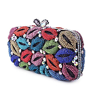 DJBM Women Lips Shaped Rhinestone Clutch Metal Crystal Evening Bags for Women Clutch Purse for Evening Party Cocktail, Multicolored Clutch