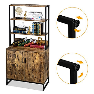 VINGLI Bookshelf with Storage Cabinet, Tall & Wide Industrial Bookcase with 2 Doors & 3-Tier Shelves for Living Room/Bedroom/Office (Rustic Brown, 30'' x 16'' x 69'')