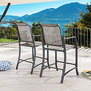 TOP HOME SPACE Outdoor Bar Stool Set of 2,Patio Height Stools & Bar Chairs,All-Weather Patio Chairs for Backyard Lawn Garden,300 LBS Capacity(Grey)