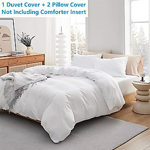 SDIII 3PCS White Queen Duvet Cover Set, 1 Duvet Cover and 2 Pillowcases, Washed Microfiber, White Duvet Cover Queen Size with Zipper and Corner Ties