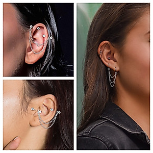 Qmcandy 6pcs 16g Industrial Barbell with Chain Surgical Steel Industrial Earring Chain Cartilage Earrings Industrail Piercing, Chain