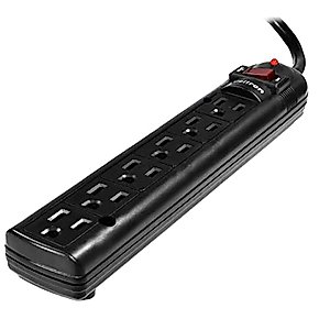 Weltron - 6 Outlet Surge Protector Power Strip 10 ft. Black (WSP-600PLF-10BK)