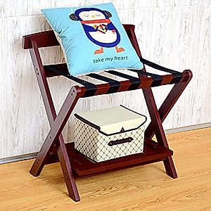 CHOUREN Room Luggage Holder, Hotel Wooden Folding Luggage Rack with Shelf, Suitcase Stand - Wine Red (Color : 1 Pack)