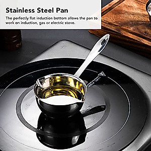 Stainless Steel Butter Warmer, 10oz Milk Warmer Pot, Butter Melting Pot, Turkish Coffee Pot Small Saucepan Pot with 2 Pour Spouts, Sauce Pan for Chocolate Melting, Coffee Tea Soup Warming, Silver