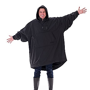 THE COMFY Splash Hooded Water Rain Resistant Wearable Blanket w/Zipper for Outdoors, One Size Fits All, Shark Tank, (Black)