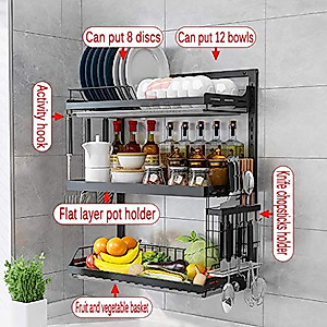 FEHUN Sinks,Wall-Mounted 3-Layer 201 Stainless Steel Dish Rack Drain Rack with Drain Pan,Chopstick Holder,Kitchen Rack