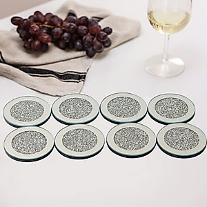 LXARTZJ Glass Mirrored Coaster Set of 8 Diamond Crystal Coasters Silver Cup Mat for Restaurant Kitchen bar Dining Table
