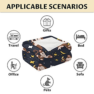Monkey Blanket for Girls - 40x50 Inches Flannel Blankets - Soft Fuzzy Plush Throws Gift - Dark Blue Funny Throw Blanket for Couch, Sofa