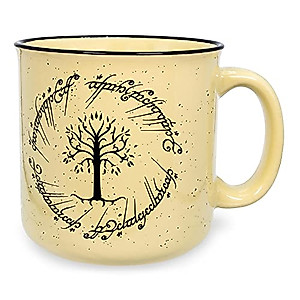 The Lord of the Rings Gondor Elven Script Ceramic Camper Mug | BPA-Free Travel Coffee Cup For Espresso, Caffeine, Cocoa | Home & Kitchen Essentials, Hobbit Gifts and Collectibles | Holds 20 Ounces
