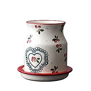 Ceramic Utensil Holder Vintage Style Kitchen Utensil Caddy Antique Design Cooking Utensil Organizer Country Style Utensil Crock for Cooking Enthuziast,White