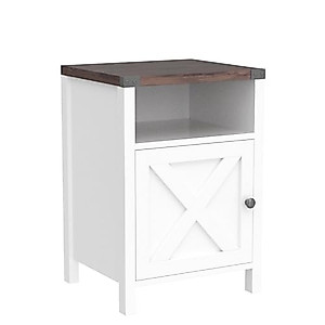 Catrimown Farmhouse End Table, Set of 2, Rustic Night Stand with Barn Door and Storage Shelf, White End Table Side Table for Bedroom Living Room, White
