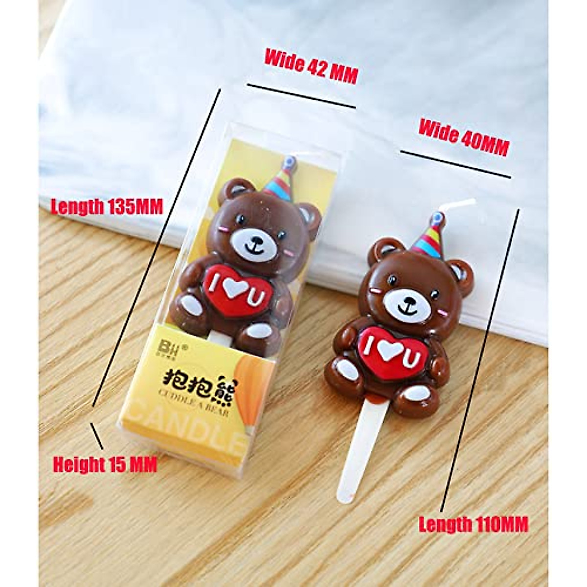 Cartoon Hug Bear Candle Set,Cute Mini Bear and I Love You Funny Baby Kids Children Happy Birthday Candles,Party Supplies,Cake Decoration