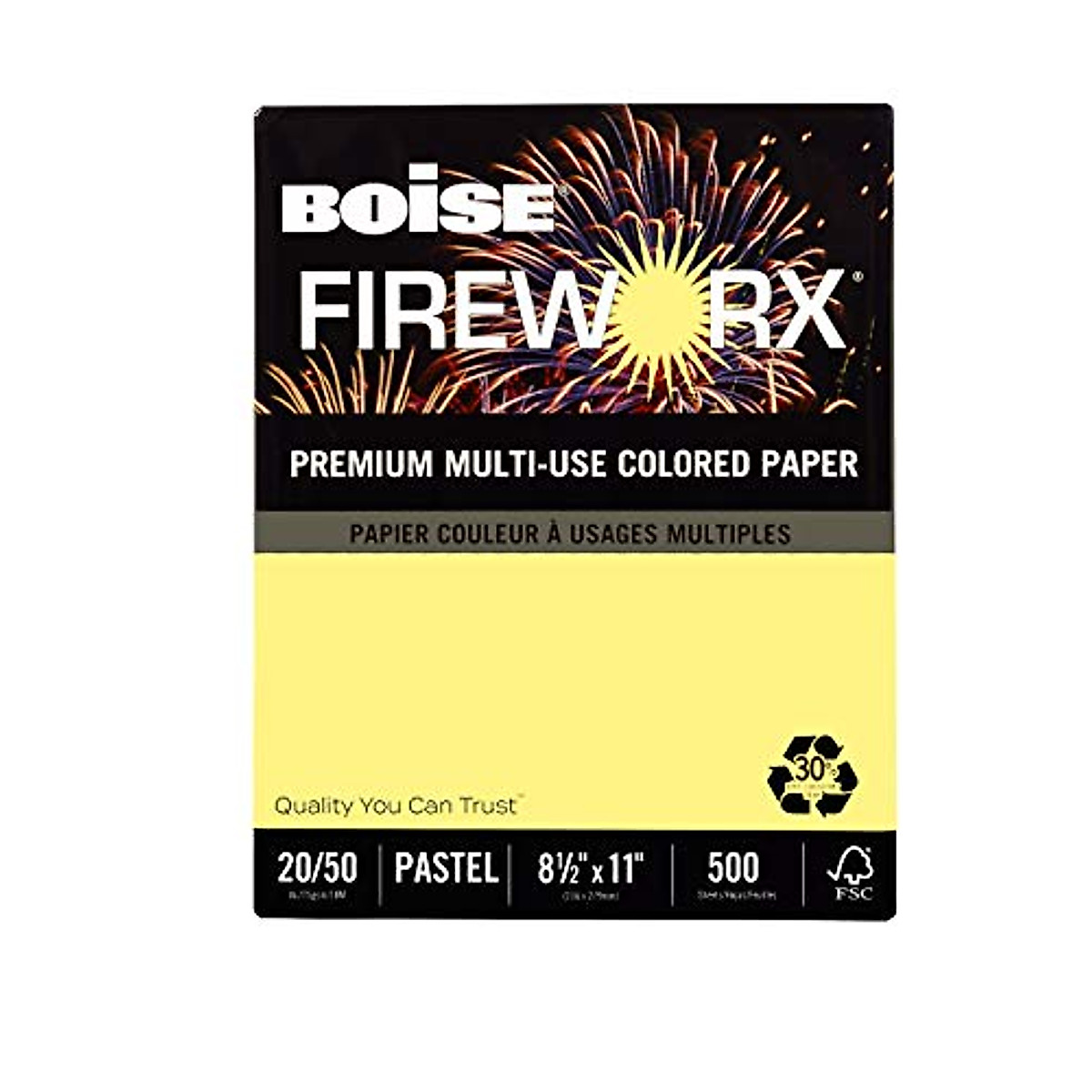 Boise Paper Premium Multi-Use Colored Paper, 8.5" x 11" Letter, Crackling Canary Yellow, 20 lb., 10 Ream Carton (5,000 Sheets)