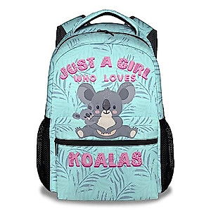 Homexzdiy Koala Backpack for Girls, 16" Light Blue Backpacks for School, Cute Lightweight Bookbag for Kids Students, Gifts for Koala Lovers