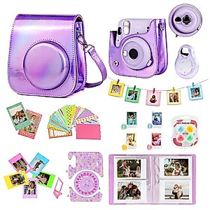 WOGOZAN Mini 11 Case for Fujifilm Instax Mini 11 Instant Kids Camera Custom Case Accessories Bundle + Color Filters, Photo Album, Assorted Frames, Selfie Lens + More (Magic Purple) (No Camera)
