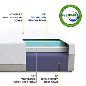 Best Price Mattress 9" Gel Infused Memory Foam Mattress, King, White