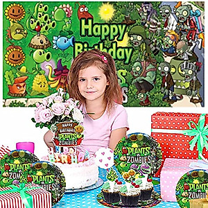 Plants vs. Zombies Party Supplies Birthday Decorations Plates Balloons Banner Cake Toppers Plastic Cutlery Disposable Plastic Knives Forks Set Decorations Decor