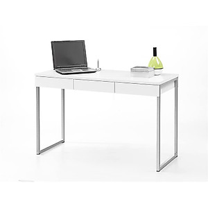 Pemberly Row Contemporary Home Office Multi-Functional Writing Desk with 3 Drawer in White