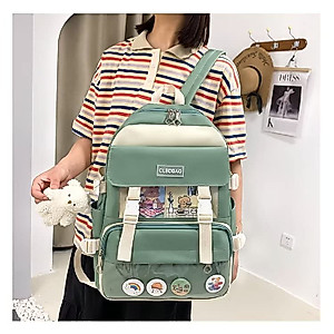 MOJIDUO Kawaii Backpack 4Pcs Set with cute plush Pendants & Badge,High capacity School Bag Cute Aesthetic Backpack
