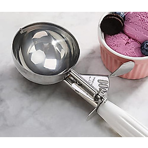 New Star Foodservice 34745 Commercial-Grade Thumb Press Food Disher/Ice Cream Scoop, 18/8 Stainless Steel, 4.67 oz, Size 6, White