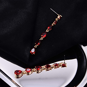 Red CZ Linear Earrings for Women Sterling Silver Teardrop Cubic Zirconia Crystal Rhinestone Bridal Dangle Drop Post Earrings for Wedding Prom Party
