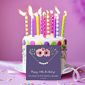 50th Birthday Gifts for Women - Sterling Silver Necklace Five Pearls for Her 5 Decades - 50 Years Old Jewelry Gift Idea