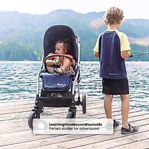 Delta Children Revolve Reversible Stroller, Navy - Leather Handlebar; One Hand Easy Fold; Lightweight Shock-Absorbing Frame; Reclining Seat and Adjustable Footrest