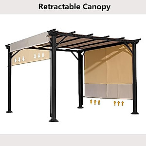LATTOY 10x10FT Outdoor Pergola with Sun Shade Canopy on Top and Sides, Aluminum Frame, Modern Patio Pavilion Grill Gazebo with Weather-Resistant Fabric for Patio, Garden Deck Lawn, Beige