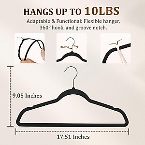 Premium Velvet Hangers 50 Pack, Heavy Duty Study Black Hangers for Coats, Suit & Dress - Non Slip Clothes Hanger Set - Space Saving Felt Hangers for Clothing
